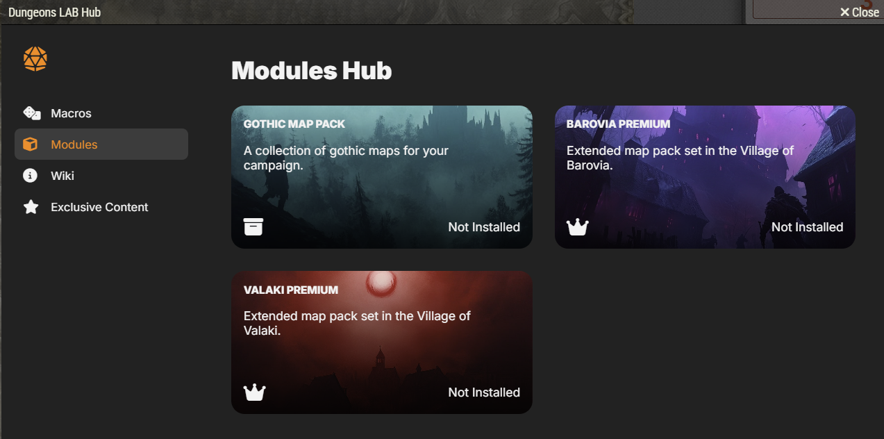 Dungeons LAB HUB | Foundry Virtual Tabletop